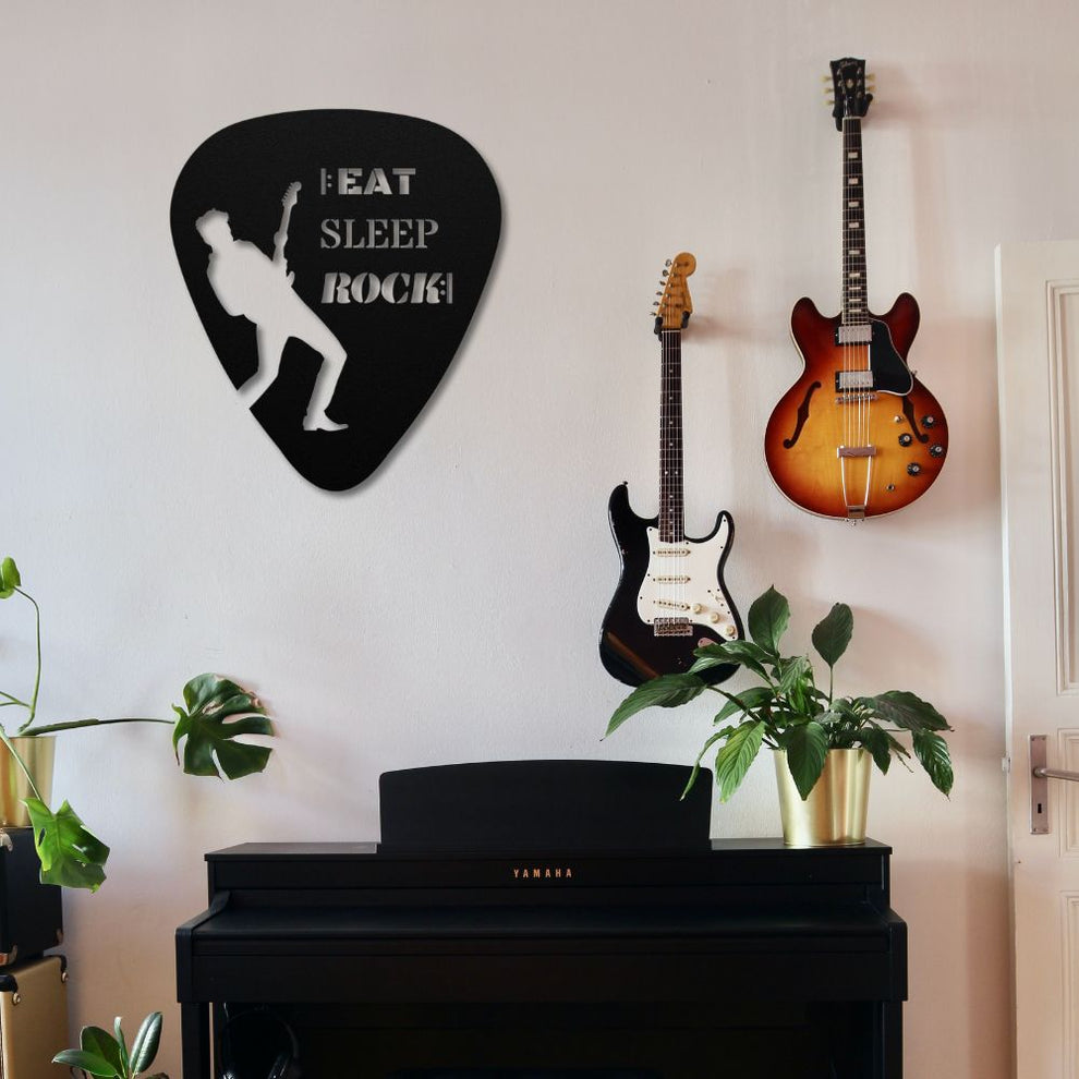 Eat, Sleep, Rock, Repeat Guitar Pick Metal Wall Art - Made in the USA,