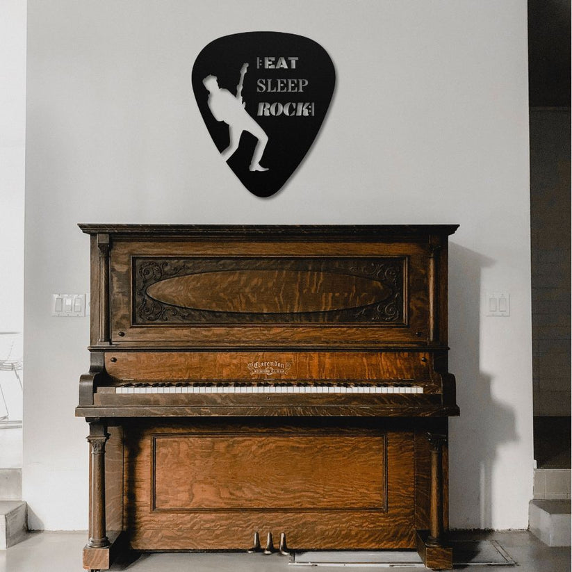Eat, Sleep, Rock, Repeat Guitar Pick Metal Wall Art - Made in the USA,