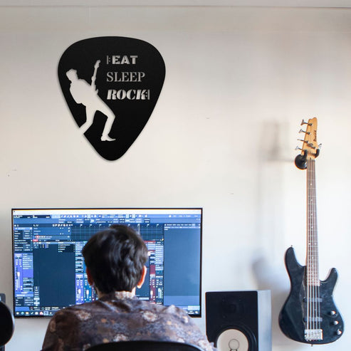 Eat, Sleep, Rock, Repeat Guitar Pick Metal Wall Art - Made in the USA,