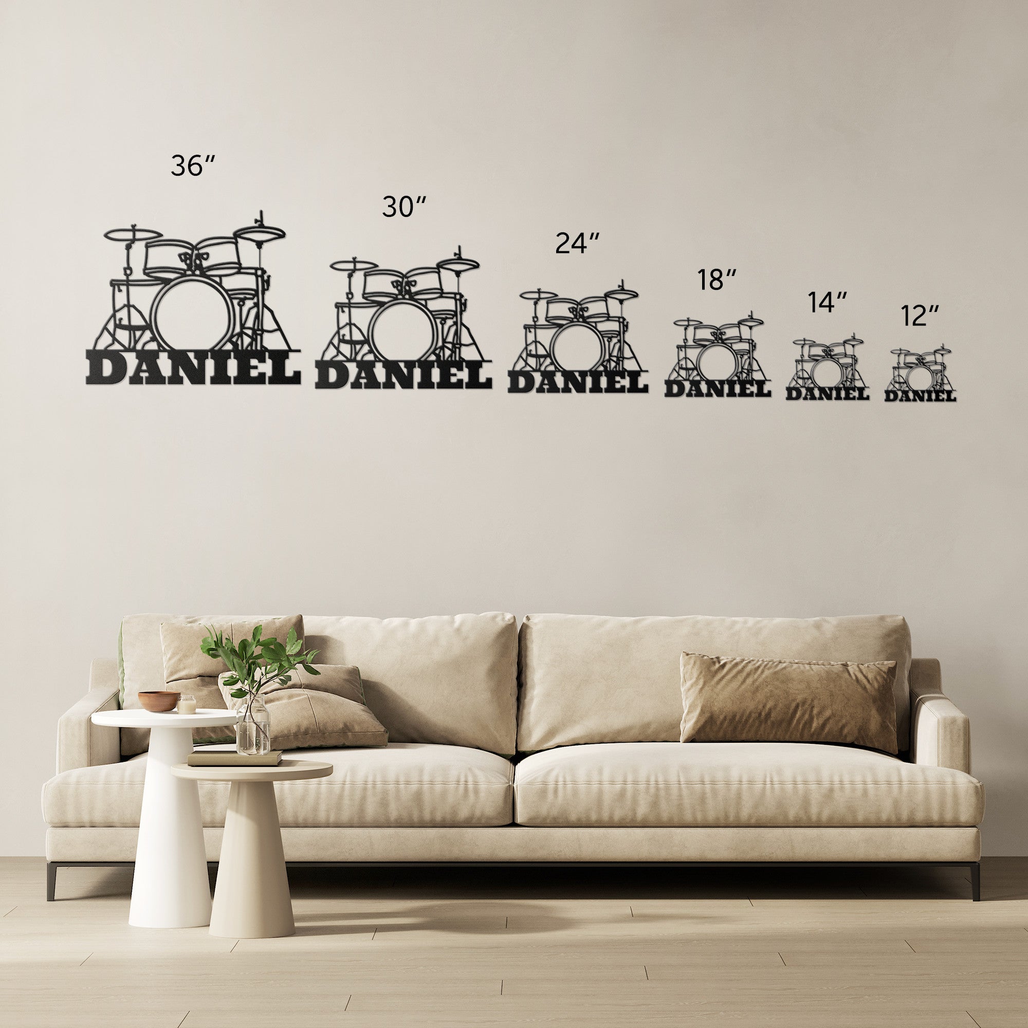Drum Kit with Custom Text | Custom Metal Wall Art